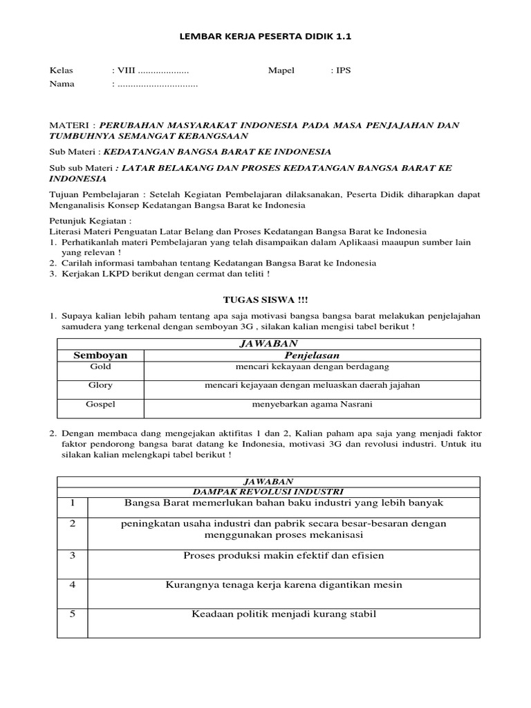 LKPD Ips Kelas Viii 1 3 | PDF