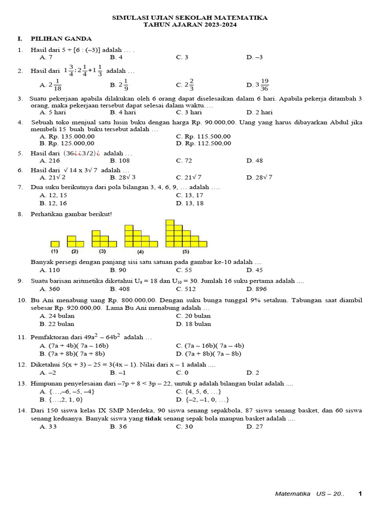 Soal US MTK SMP K13 | PDF