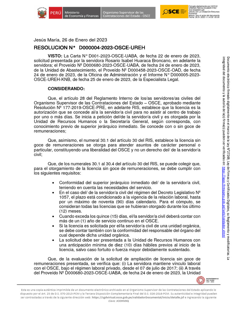 Resolución N°d000004-2023-OSCE-UREH | PDF | Gobierno