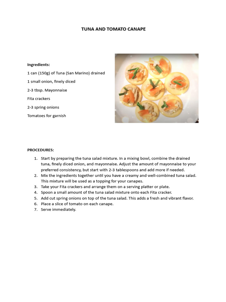 Tuna and Tomato Canapé Recipe | PDF | Cooking, Food & Wine