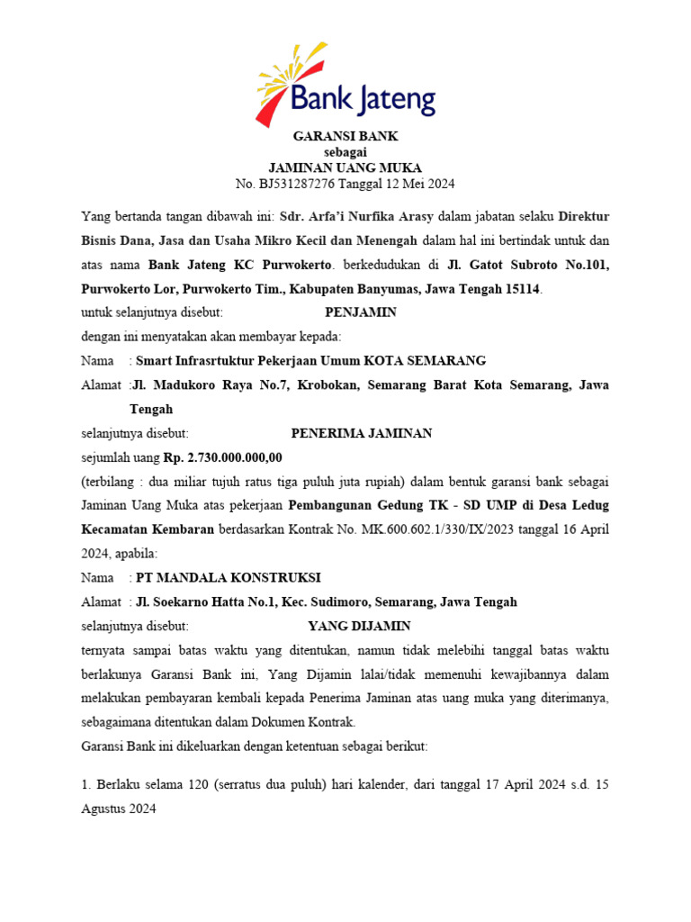 Garansi Bank untuk Jaminan Uang Muka | PDF