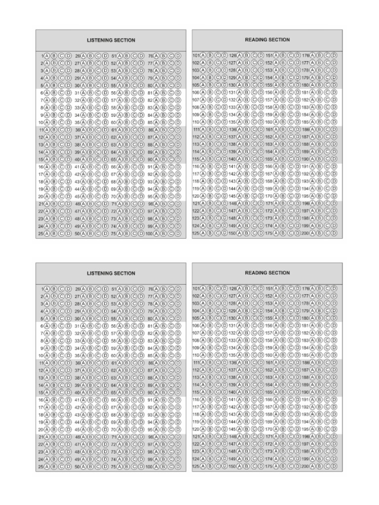 Toeic Answer Sheet | PDF