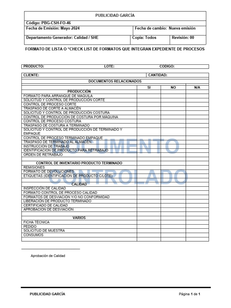 007.1 Check List de Formatos Del Expediente de Procesos Correjifo | PDF
