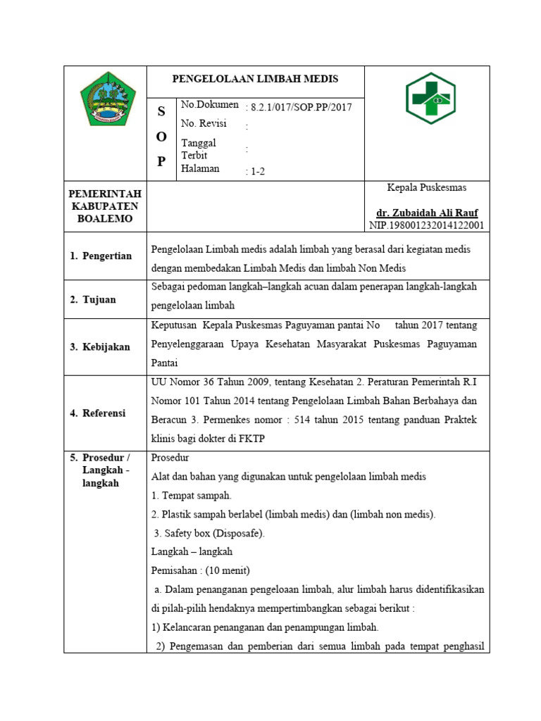 Sop Pengelolaan Limbah | PDF