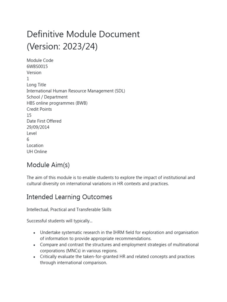Definitive Module Document | PDF | Human Resource Management | Learning