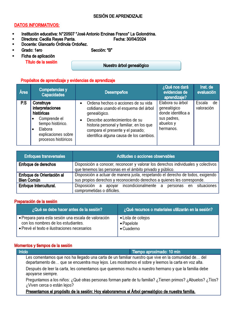 Creación de Árbol Genealógico Escolar | PDF | Aprendizaje | Evaluación