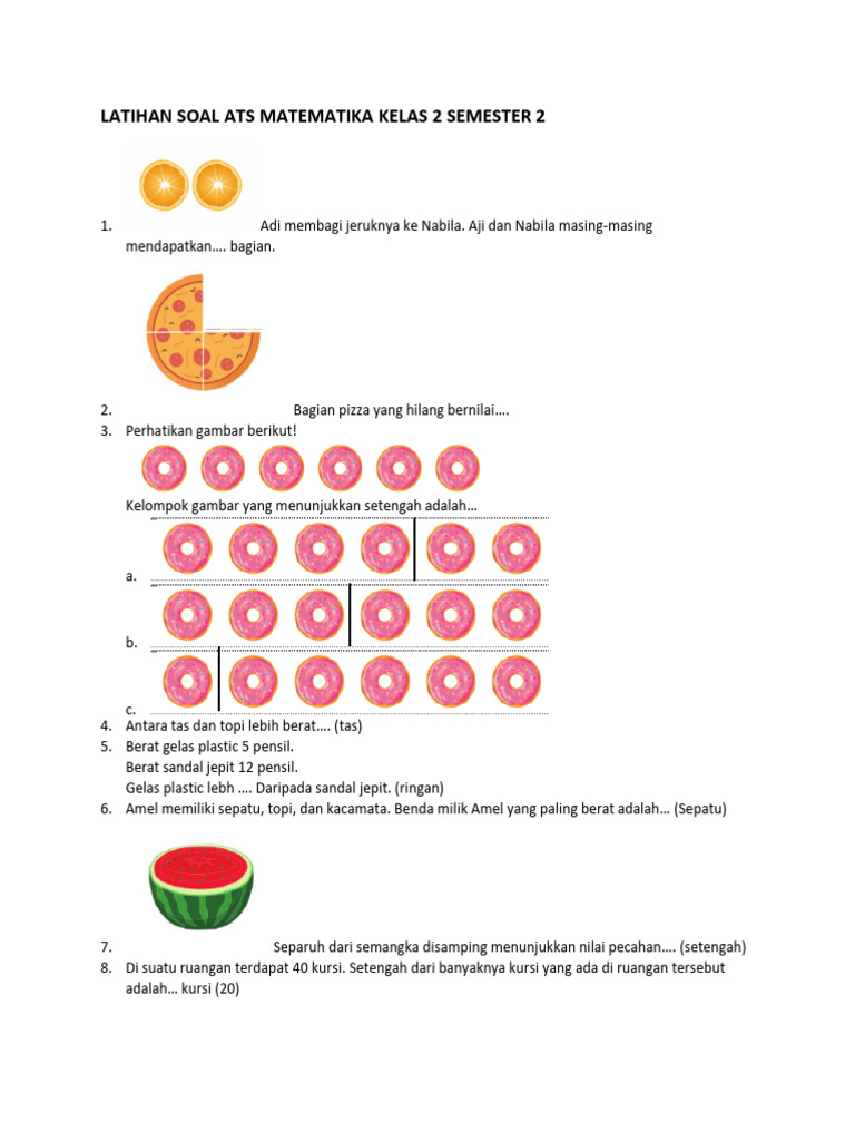 Latihan Soal Ats Matematika Kelas 2 Semester 2 | PDF