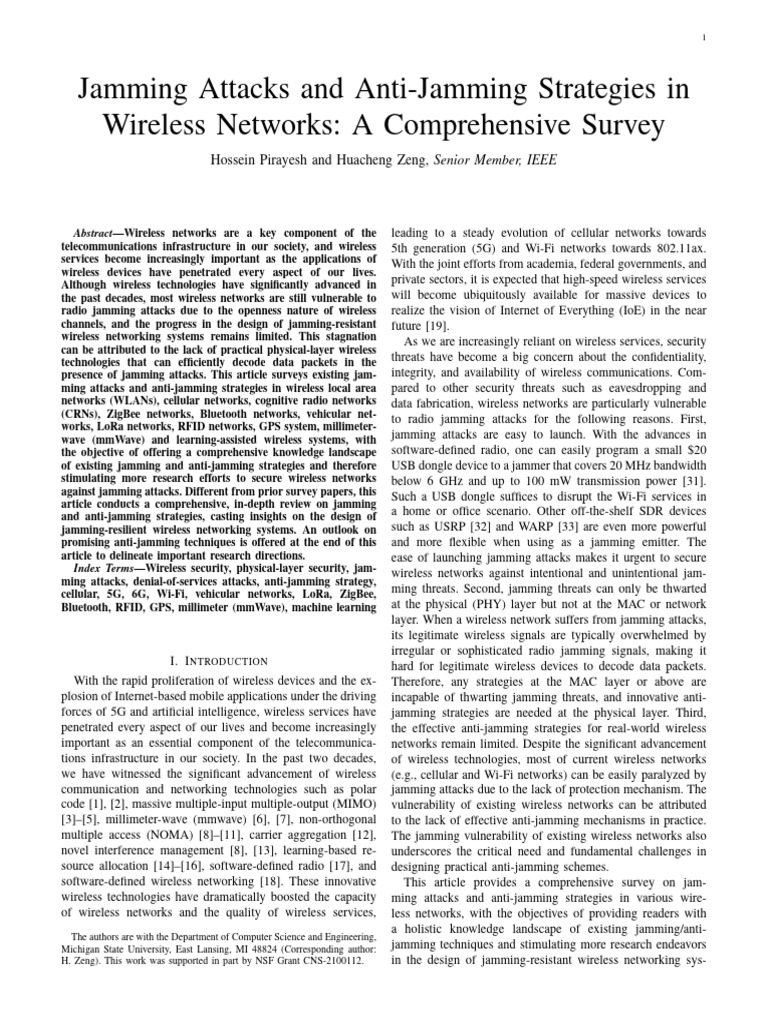 Jamming Attacks And Anti Jamming Strategies In Wireless Networks A Comprehensive Survey