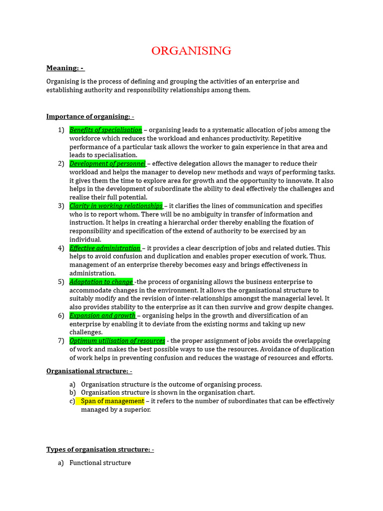 ORGANISING | Download Free PDF | Organizational Structure | Leadership