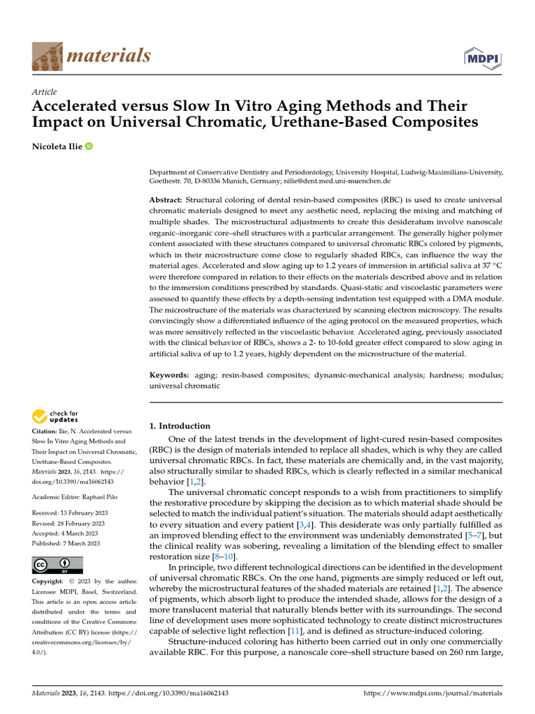 Accelerated Versus Slow in Vitro Aging Methods and Their Impact On Universal Chromatic, Urethane ...