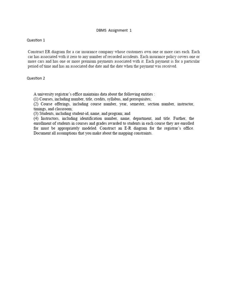 DBMS Assignment 1 | PDF