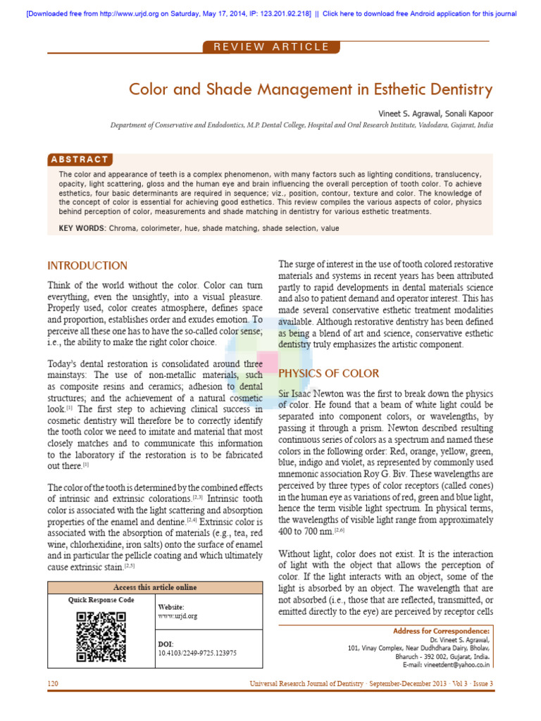 Color and Shade in Esthetic Dentistry | PDF | Color | Light