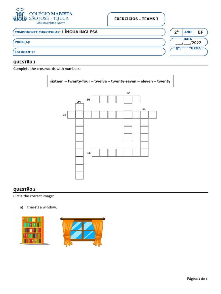 03 - Exercício Complementar - TEAMS - Língua Inglesa - 2º Ano | PDF