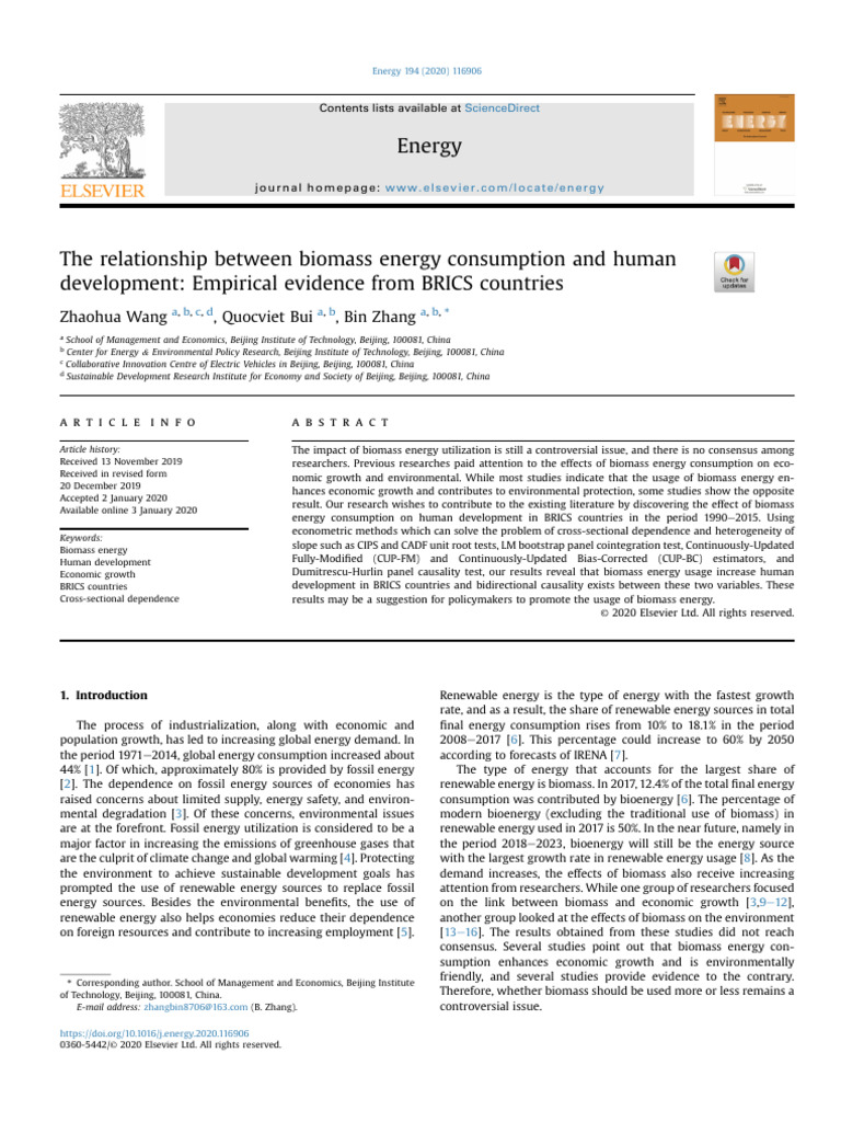 Biomass Energy and Human Development in BRICS | PDF | Human Development ...