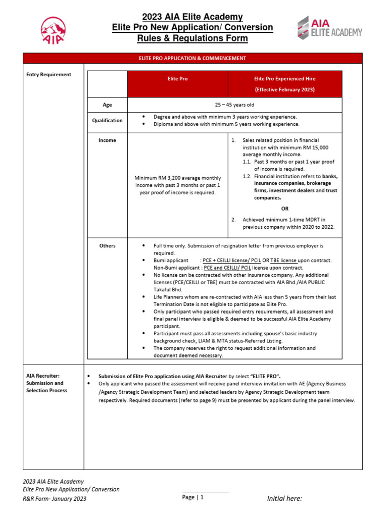 AIA Elite Pro Application Guidelines 2023 | PDF | Insurance | Underwriting