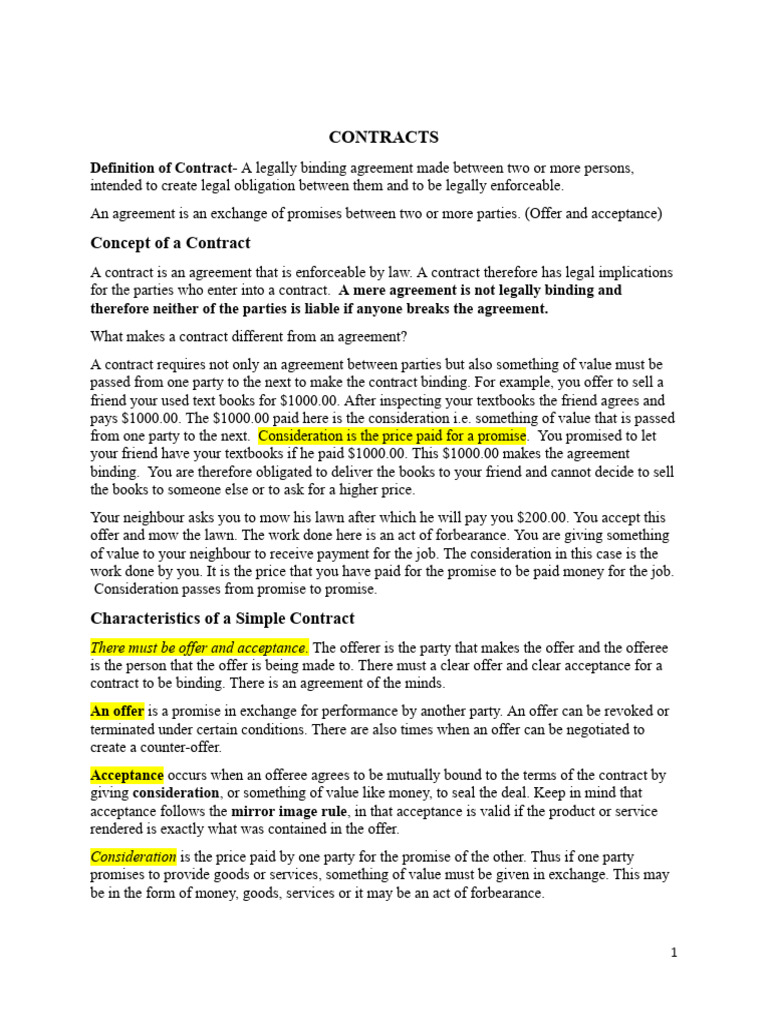 Contract Notes | Download Free PDF | Offer And Acceptance | Consideration