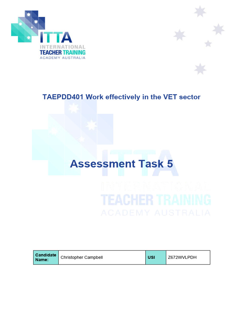 TAEPDD401 Assessment Task 5 V2.0 | Download Free PDF | Apprenticeship | Vocational Education