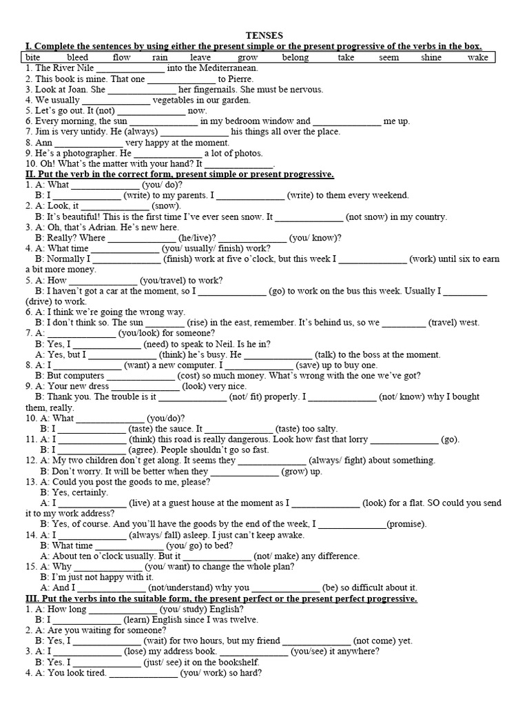 Present Tenses Practice Exercises | PDF