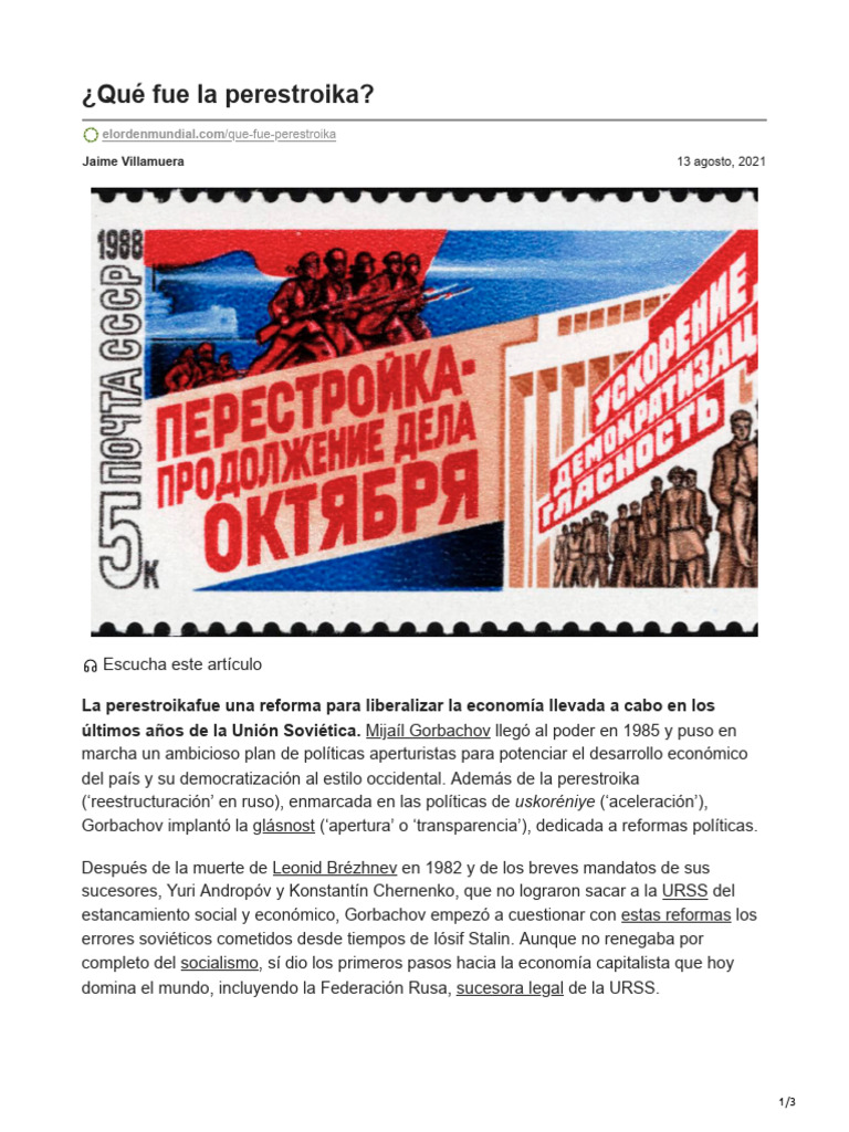 ¿Qué Fue La Perestroika | PDF | Unión Soviética | Política mundial