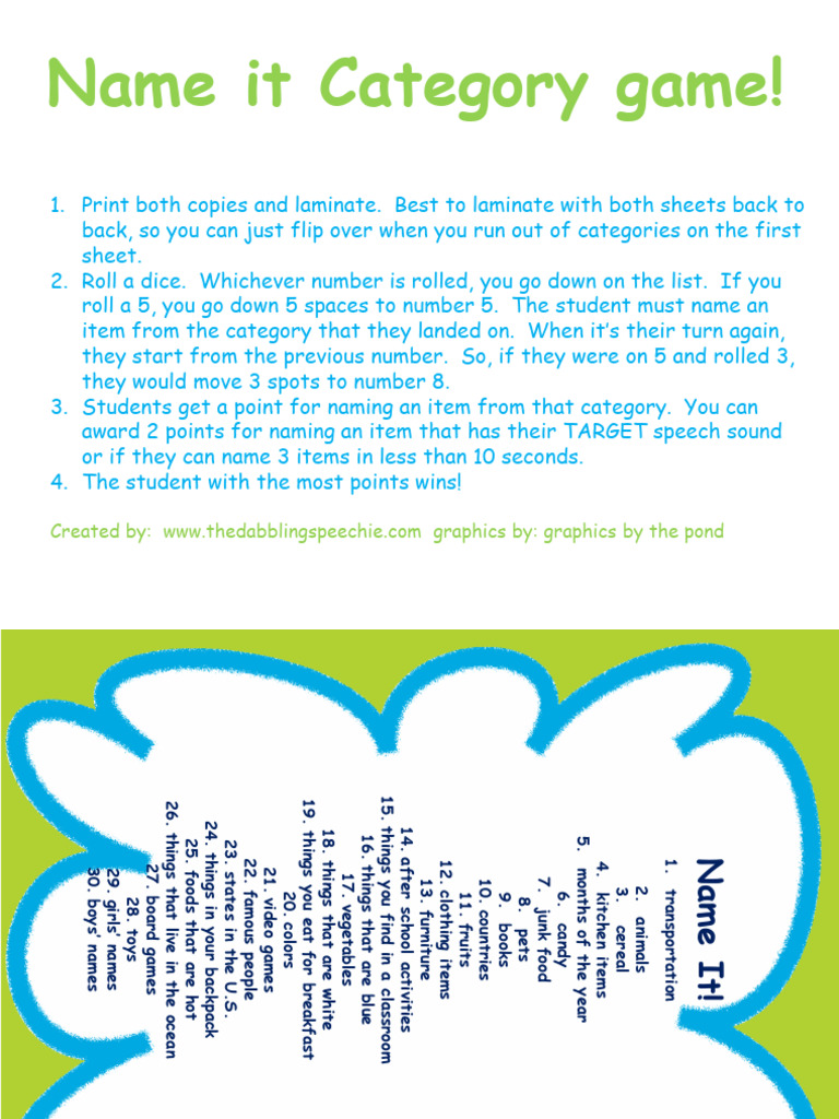 Name It Game | PDF | Language Arts & Discipline | Home & Garden