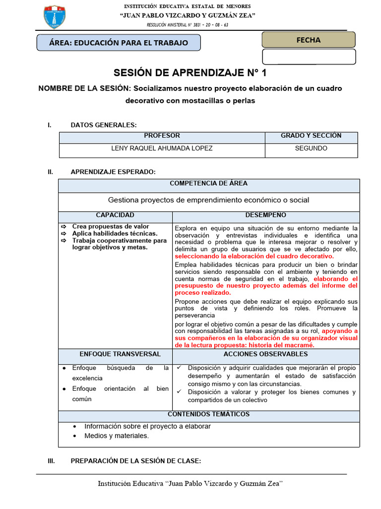 Sesion de Aprendizaje 1 - Segundo 2024 - Ii Bimestre | PDF ... Sesion de Aprendizaje 1 - Segundo 2024 - Ii Bimestre | PDF ...