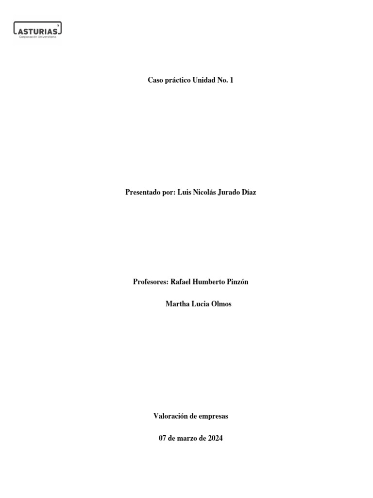 Solución Al Caso Practico de La Unidad 1 de Valoracion de Empresas ... Solución Al Caso Practico de La Unidad 1 de Valoracion de Empresas ...