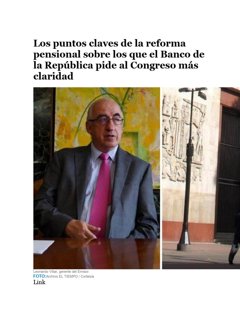 Los Puntos Claves de La Reforma Pensional Sobre Los Que El Banco de La República Pide Al ...