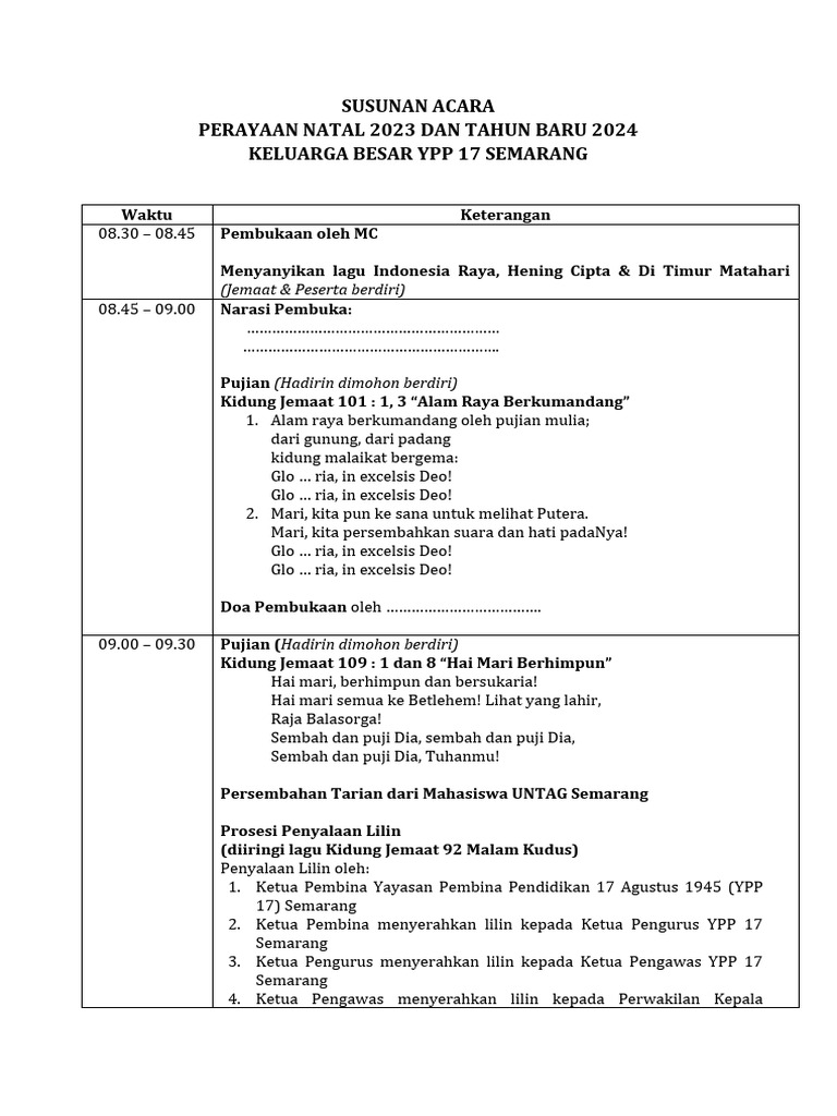 (Revisi 7) Konsep Rundown Acara Natal 2023 Dan Tahun Baru 2024 | PDF