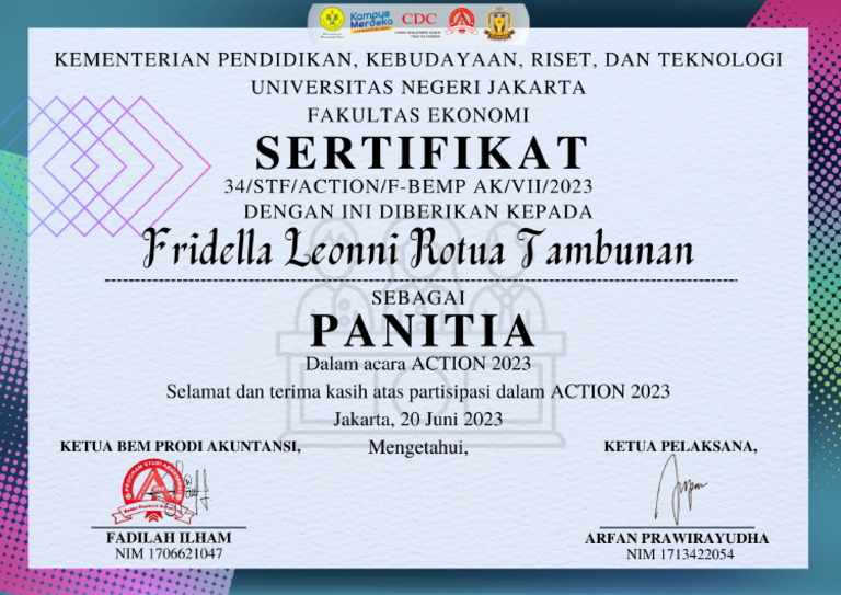 Sertifikat Panitia Action | PDF