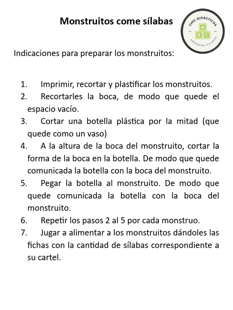 Monstruitos Come Sílabas | PDF | Estudios de idiomas extranjeros
