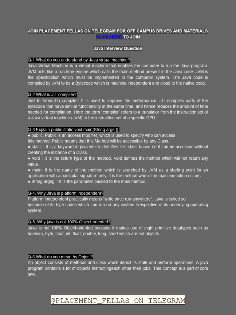 @PLACEMENT FELLAS JAVA | PDF | Method (Computer Programming) | Class ...