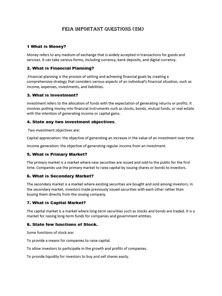 FEIA 2&5m Question With Answer | PDF | Investment Fund | Financial Markets