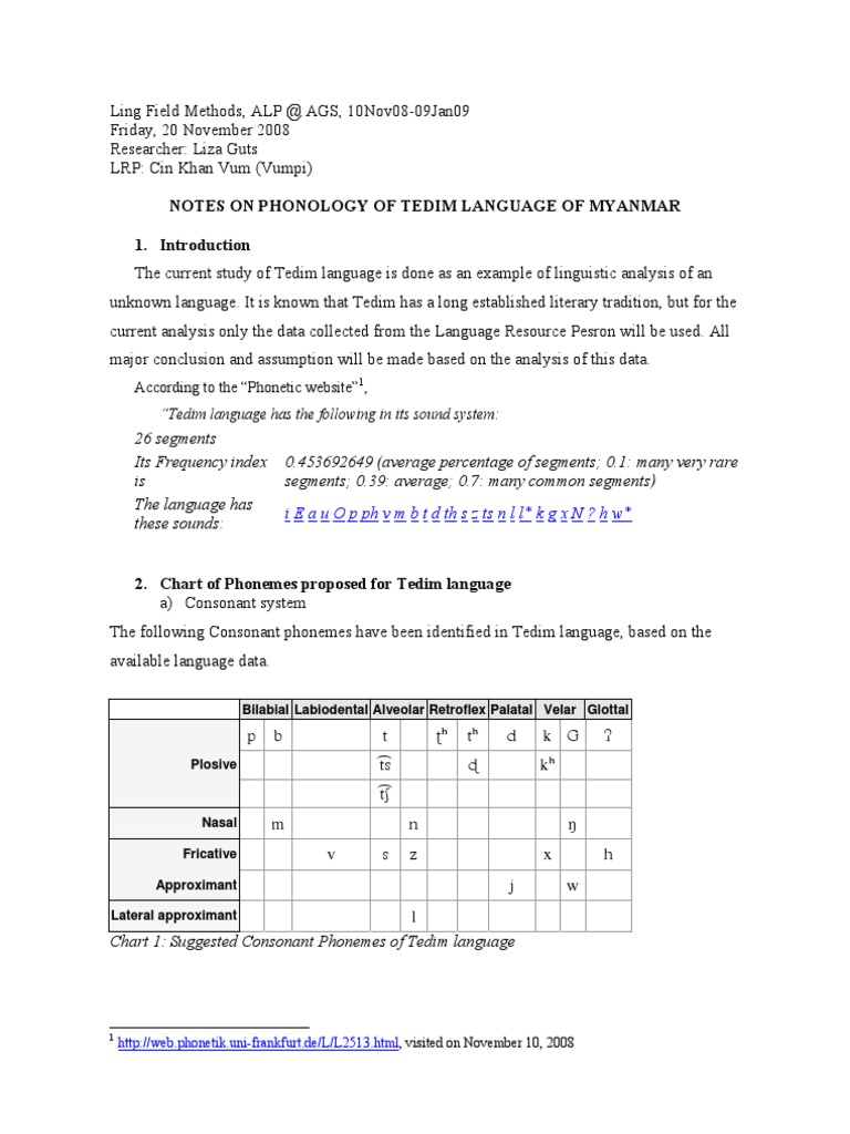2-Phonology Notes of Tedim | PDF | Consonant | Phoneme