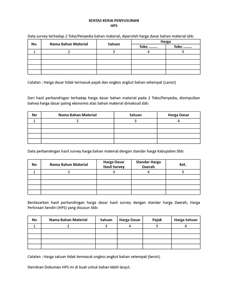KERTAS KERJA PENYUSUNAN Standar Harga | PDF