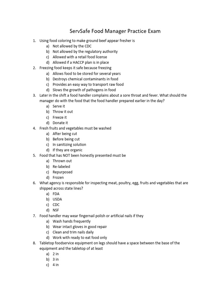 SS Practice Exam | PDF | Cooking | Food Safety