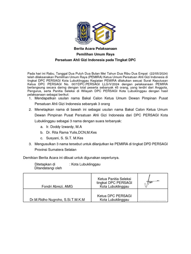 Konsep Berita Acara PEMIRA DPC | PDF | Olahraga & Rekreasi | Ilmu Sosial