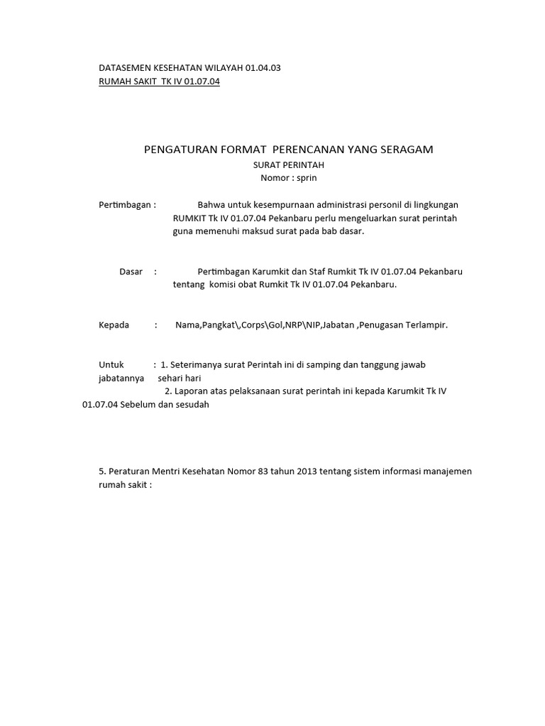 Surat Perintah Perencanaan RS TK IV Pekanbaru | PDF | Pengelolaan ...