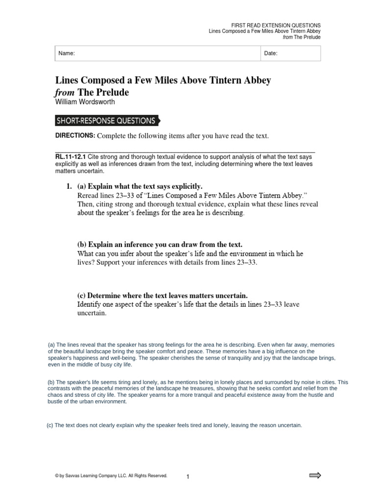 Poetry Collection 1, Unit 5 - First Read Extension Questions PDF | PDF ...