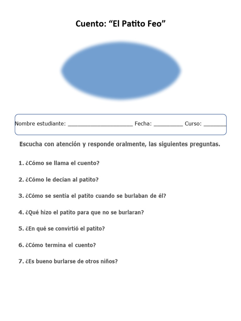 Guía de comprensión El patito feo | PDF