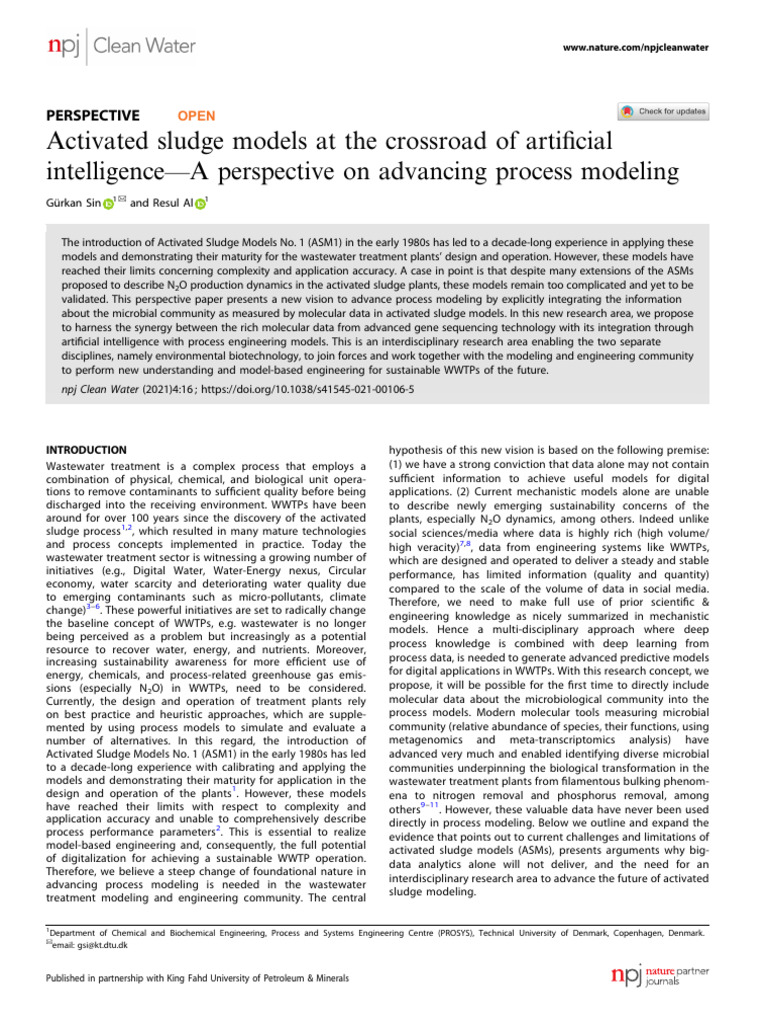 Activated Sludge Models at The Crossroad of Arti Ficial Intelligence - A Perspective On ...