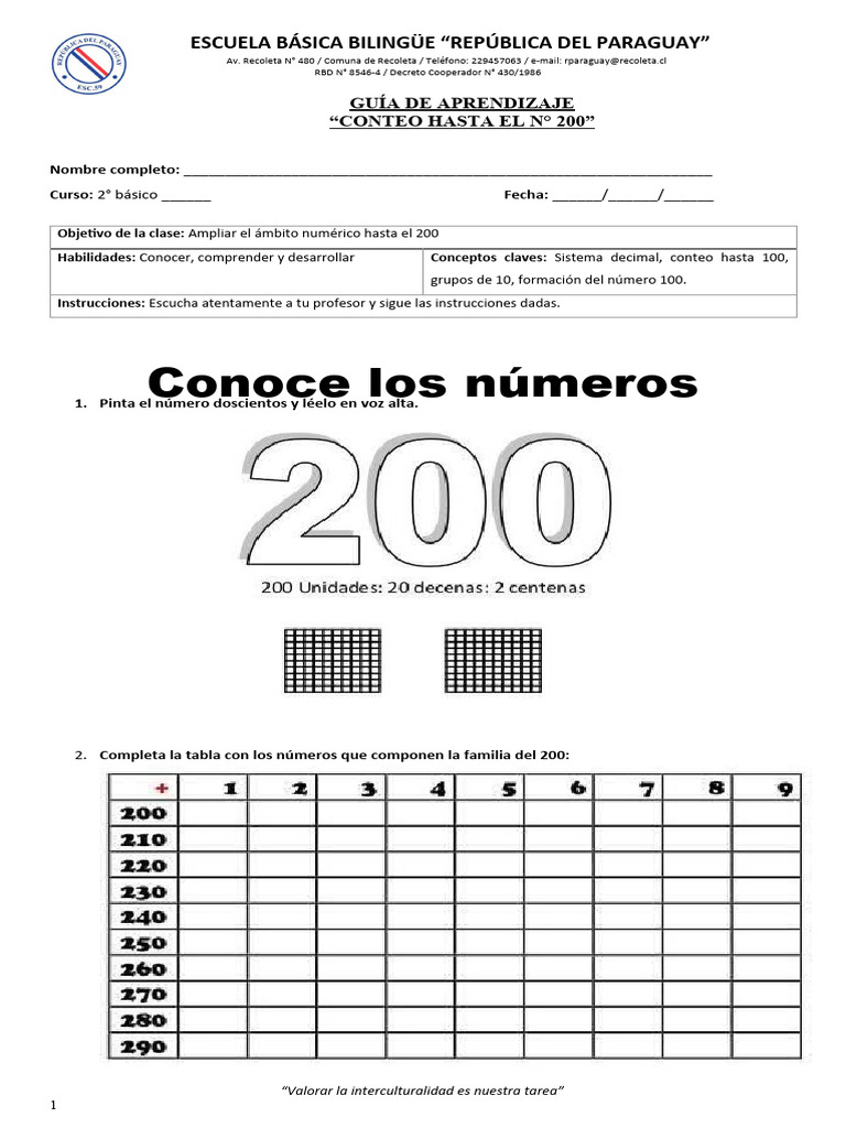 Conteo y Números hasta 200 | PDF