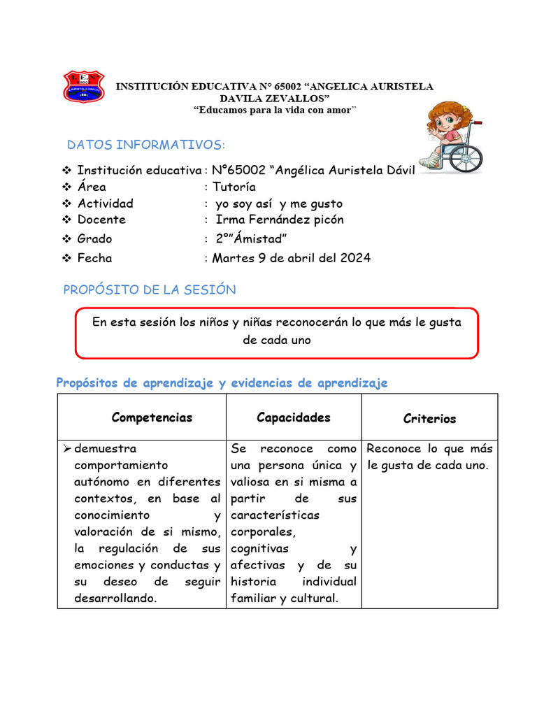 Martes Nena Tutoria Yo Soy Asi y Me Gusto | PDF | Aprendizaje | Cognición