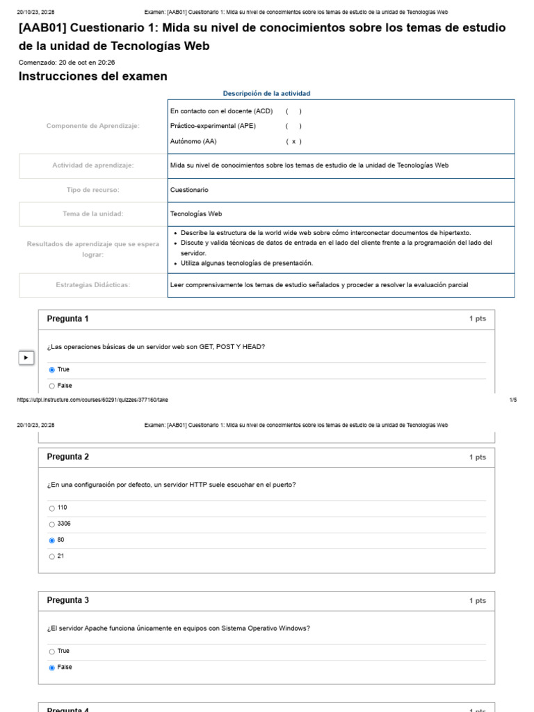 Examen - (AAB01) Cuestionario 1 - Mida Su Nivel de Conocimientos Sobre Los Temas de Estudio de ...