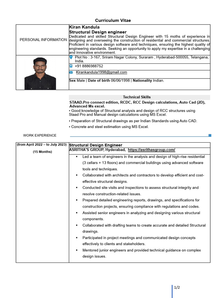 Kiran Kandula - Structural Engineer - Resume | PDF | Engineer ...