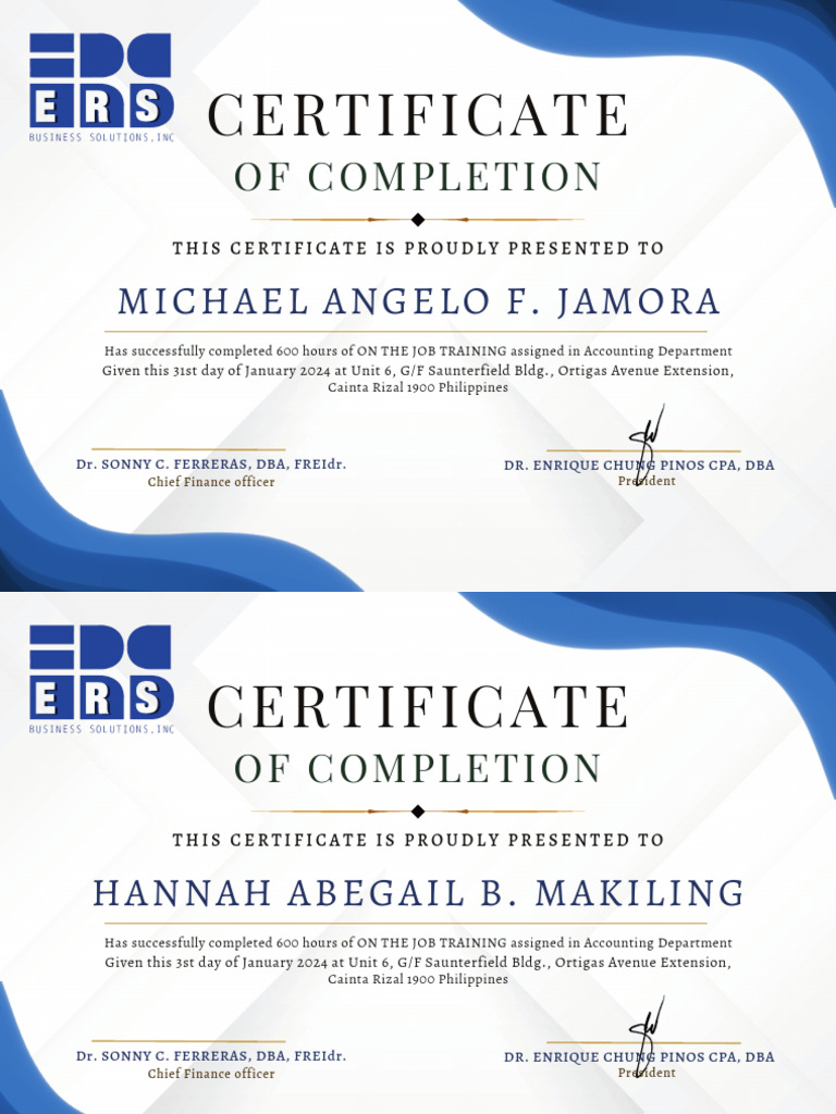 Certificate Of Completion Ojt Pdf