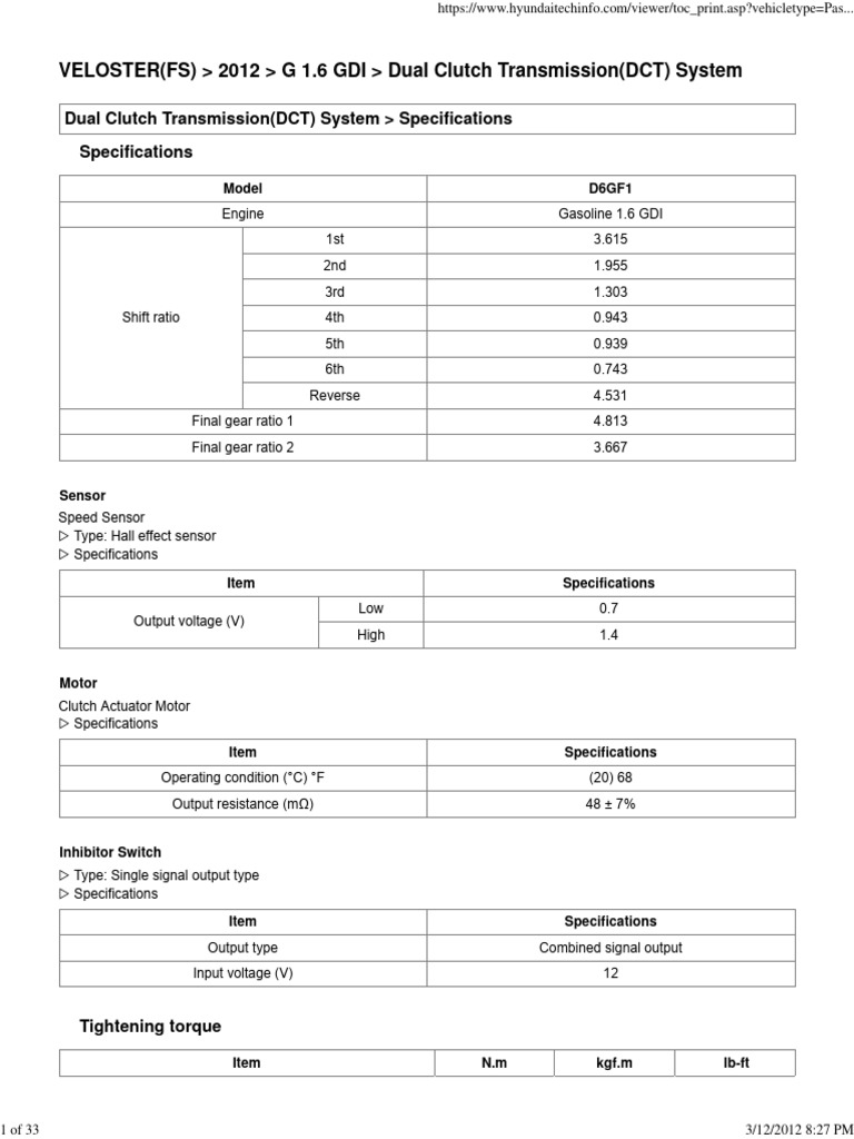 Dual Clutch Transmission (DCT) System (Automatic Transaxle (DCT ...