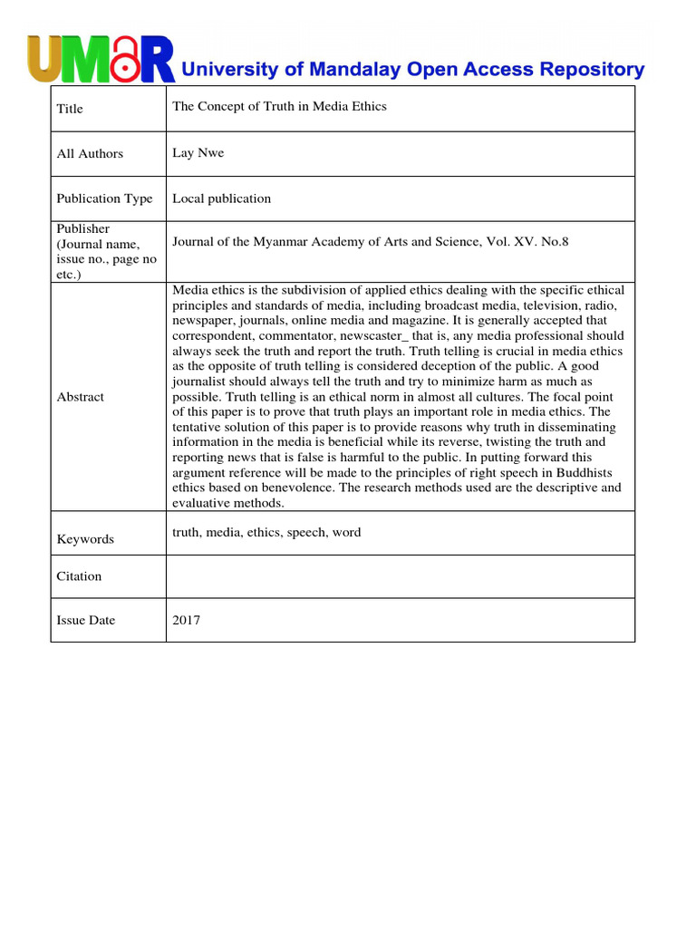 Truth's Role in Media Ethics | PDF | Truth | News