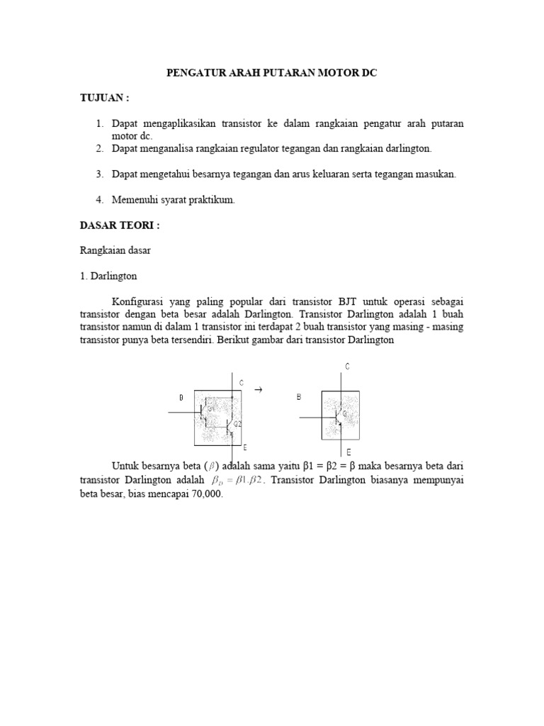Pengatur Arah Putaran Motor DC dengan Transistor | PDF | Sains ...