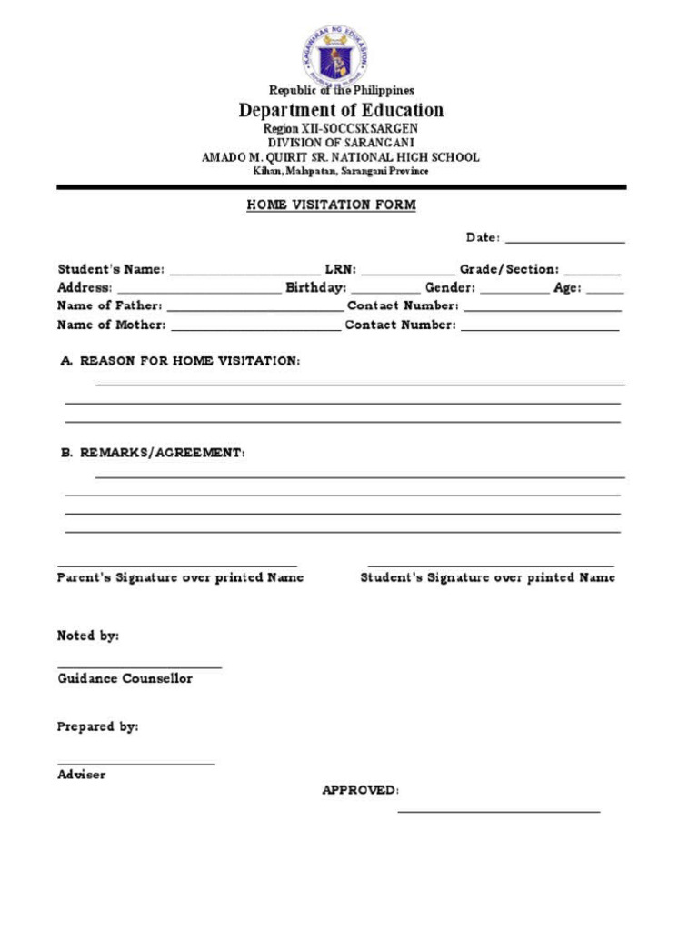 Home Visitation Form | PDF