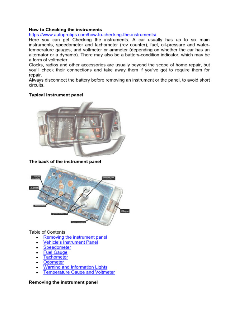 How to Checking the instruments | PDF | Vehicles | Vehicle Technology